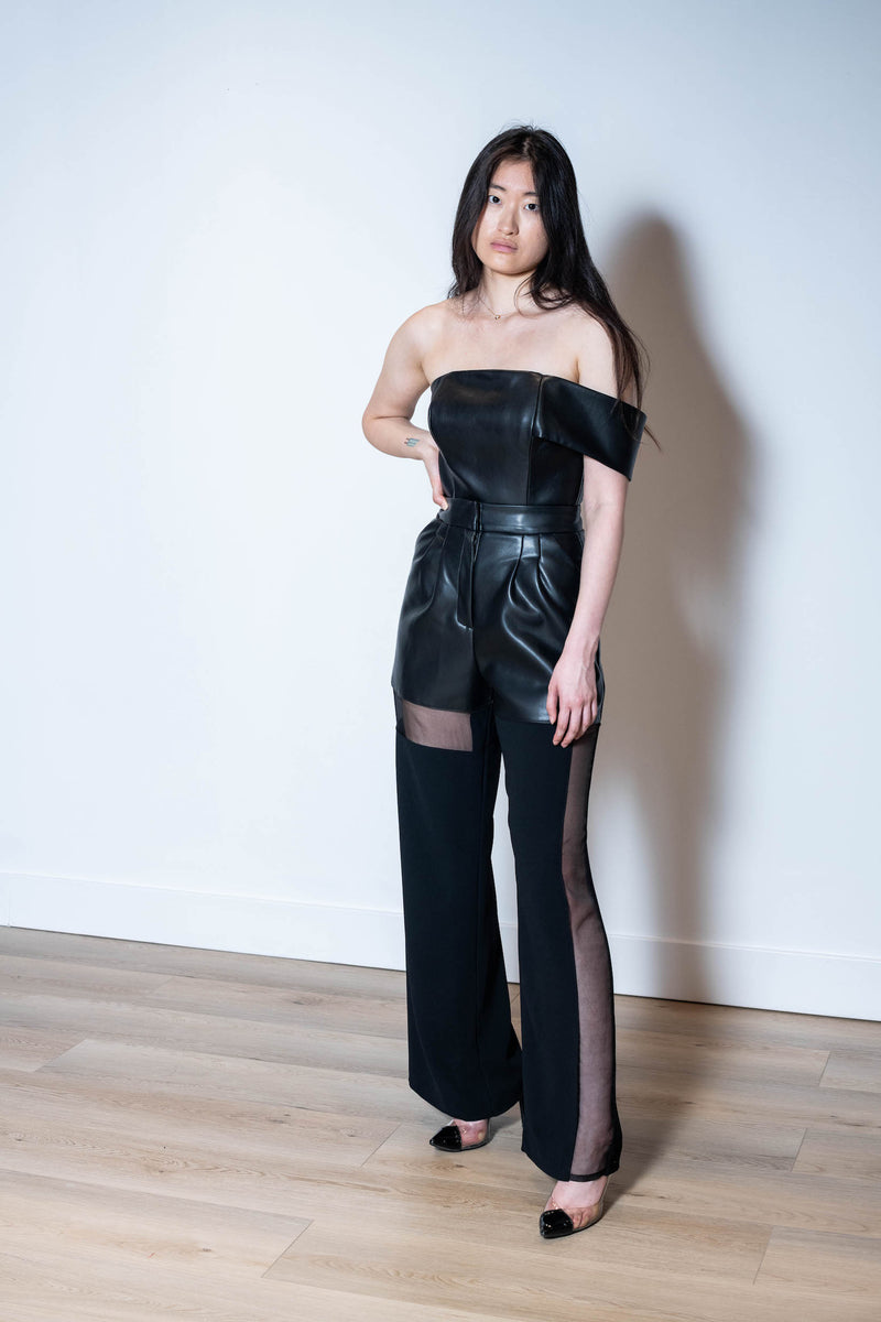 HAZEY Pants - Faux Leather | Wide Leg Pants with Asymmetric Sheer Pane ...
